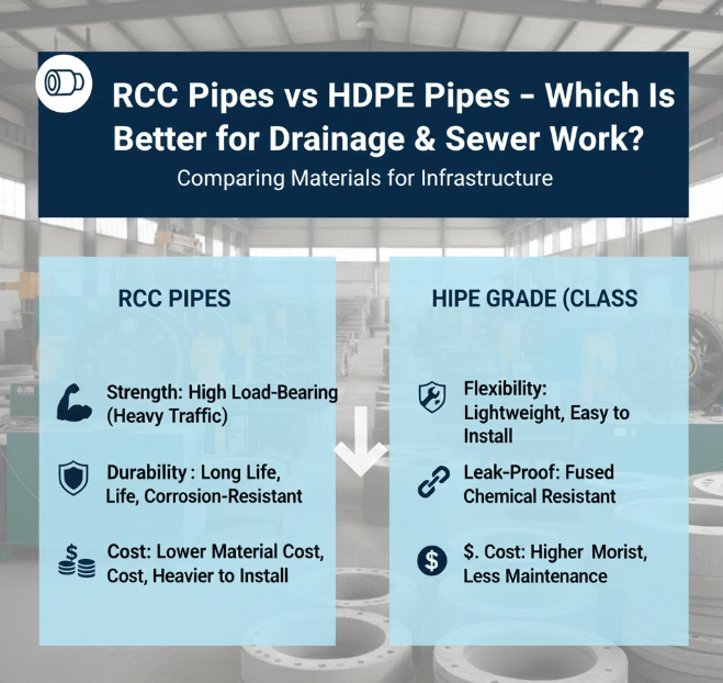 RCC vs HDPE Pipes – Best Choice for Drainage & Sewer Work
